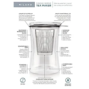 Teabloom Modern Brewing Cup with Loose Tea Infuser and Lid, Standard 12 oz. Capacity - Single-Serve Tea Maker