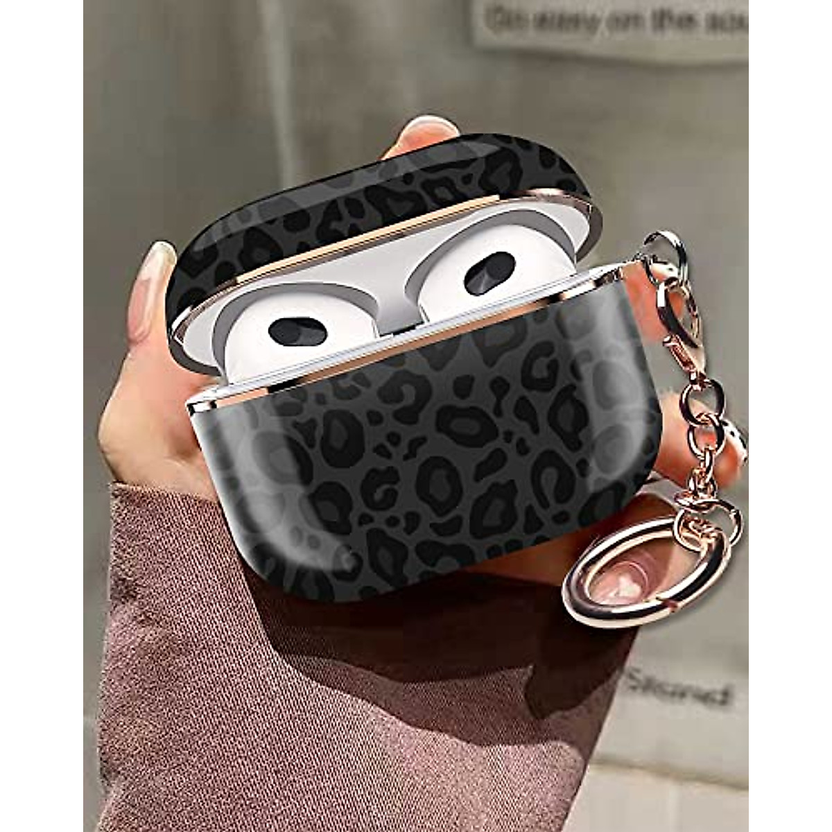 Txocouk for Airpods 3 Case，Protective Shockproof Hard Case with Keychain，Cute AirPods 3rd Generation Case, air pods case for Girls and Women and Men （Black Leopard Skin）