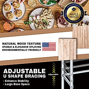 DuraSteel US Maple Top Work Table - 24 x 12 x 35 Inch Commercial Butcher Block Wooden Workbench with Open Base Stabilizing Leg Cross Braces - Fits Restaurant, Warehouse, Home, Kitchen, Garage