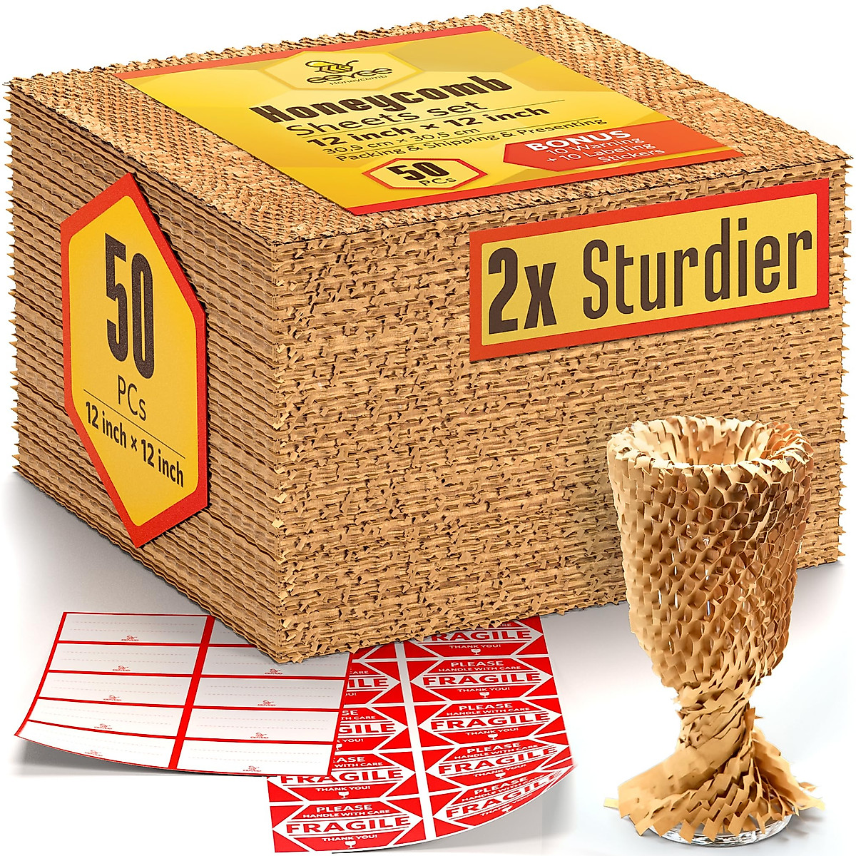 Honeycomb Packing Paper Sheets for Moving 12” x 12” Wrapping Paper Packing Sheets Honeycomb Bubble and Foam Wrap for Shipping Eco Friendly Packing Supplies for Moving 50 Pack