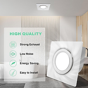 POWERENG Bathroom Exhaust Ventilation with Light,141 CFM 0.7Sones Quiet Ceiling Mount Ventilation Fan,4 Inches Duct,12W LED,White,110V Vent Fan Ceiling for Bathroom/Shower/Restroom/Home/Office