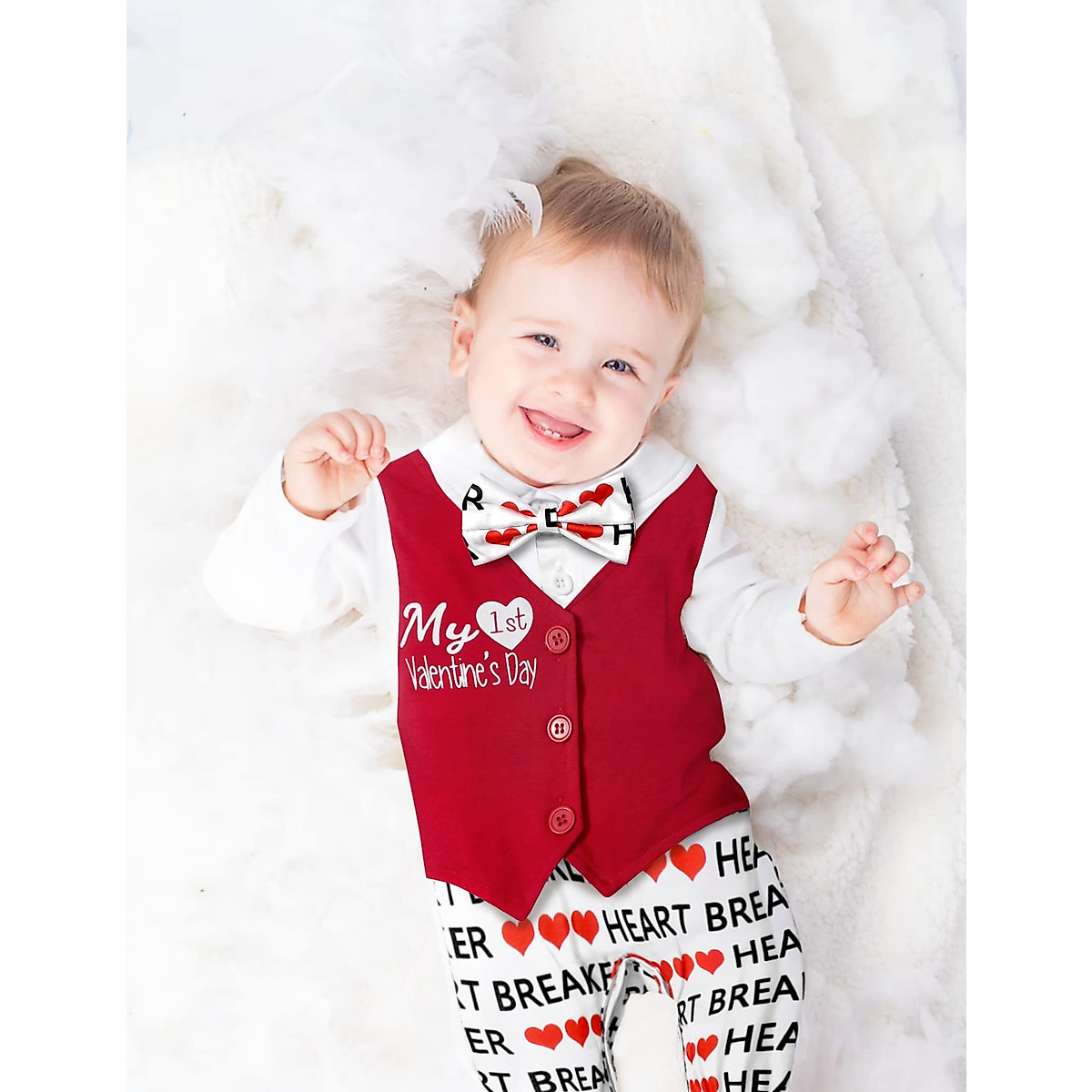 Dearnow My First Valentines Day Baby Boy Outfit Baby Boy Clothes 6-9 Months Mommys Valentine Baby Boy One-Piece Gentlemen Romper
