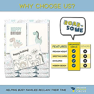 Dinosaur Wrapping Paper with Matching Cards - Premium Happy Birthday Wrapping Paper for Boys and Girls includes 3 Folded Sheets 30 x 20 inches and 3 Coordinating Gift Cards Great for Three Rex Birthday Party Decorations and Baby Wrapping Paper