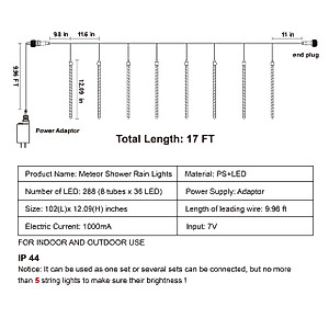 Joiedomi 2-Pack Christmas Meteor Shower Lights - Falling Rain Drop Icicle String Lights 2 x 8 Tubes 30cm 288 LEDs White, for Halloween Christmas Holiday Party Home Patio Outdoor Decoration