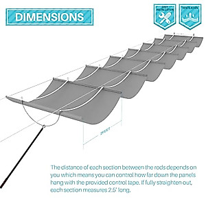 Coarbor 3'Wx16'L Pergola Shade Cover Retractable Shade Awning Slide Flexible Canopy for Patio Deck Porch Hang Down U Shape Wave Shade Cover Wire Cable Hardware Included Light Grey