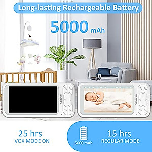 Yonvim Baby Monitor 5" 1080P HD Video Baby Monitor with Camera and Audio 5000mAh Battery Night Vision No WiFi 2-Way Talk 1000ft Long Range Remote Pan Tilt 4X Zoom with 2 Mounts