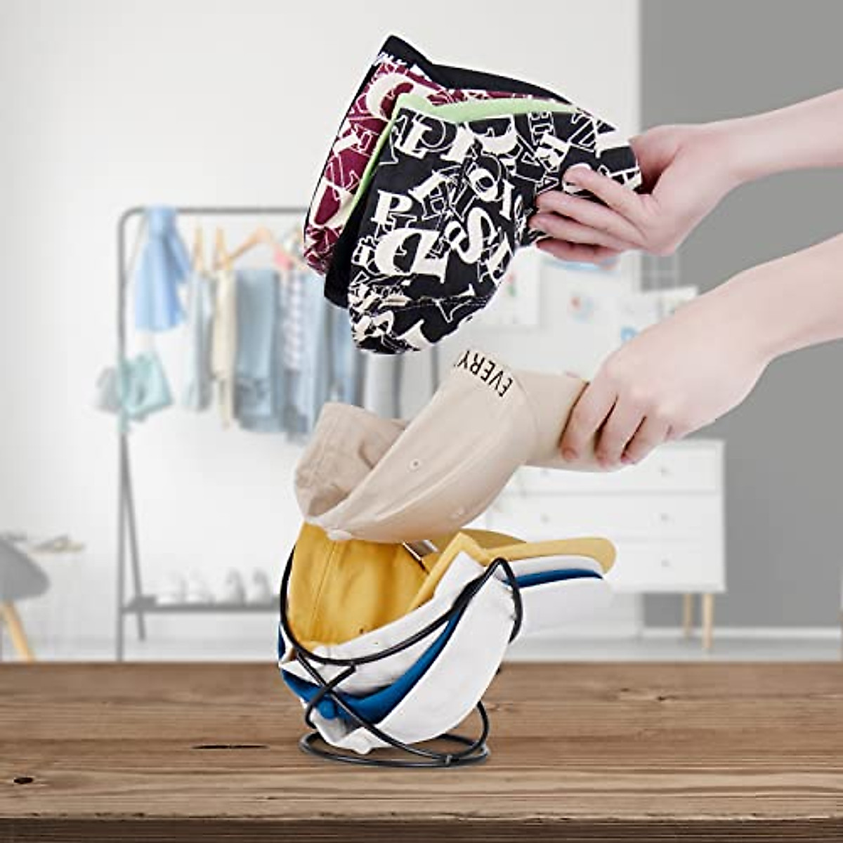 Geerna Hat Rack Dresser Desk Stand Display Cap Storage Organizer, Metal Hat Holder Up to 20 Ball Caps Storage Baseball Cap Rack Compact Hat Organization System for Dresser,Shelf, Closet