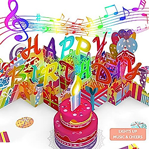 Gumry BLOWABLE & LIGHTS & MUSIC Pop-up Musical Birthday Card, Happy Birthday Card with Classic Bday Music, Cheers Sound,Color-Changing Lights,Colourful Greeting Cards for Kids Wife Husband Women & Men