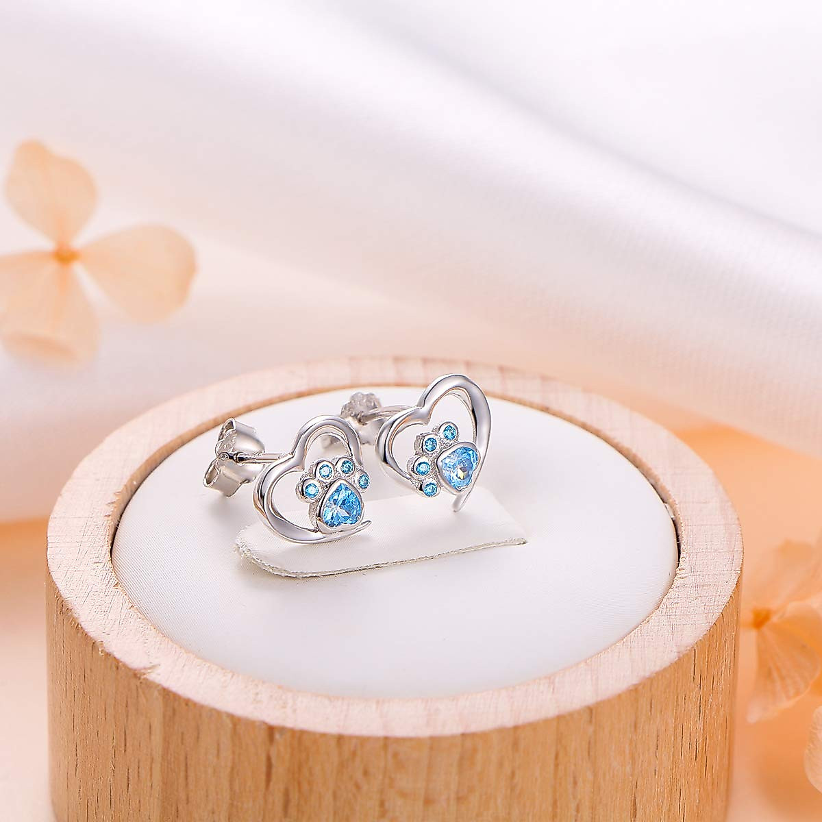 Paw Earrings 925 Sterling Silver Cute Heart CZ Cat Puppy Paw Print Stud Earrings Jewelry for Women Friends (Nickel Free)