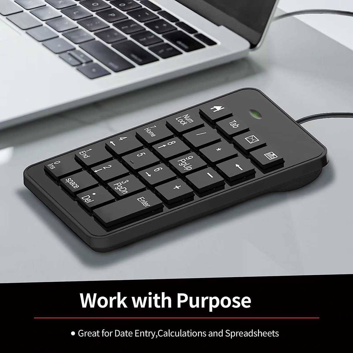 LOONASA Wired USB C Number Pad - 23 Keys Type C Numeric Keypad Upgraded Version of 10 Key USB Keyboard Financial Accounting Numpad Compatible for Laptop, PC, MacBook, Notebook, Desktop,Surface Pro