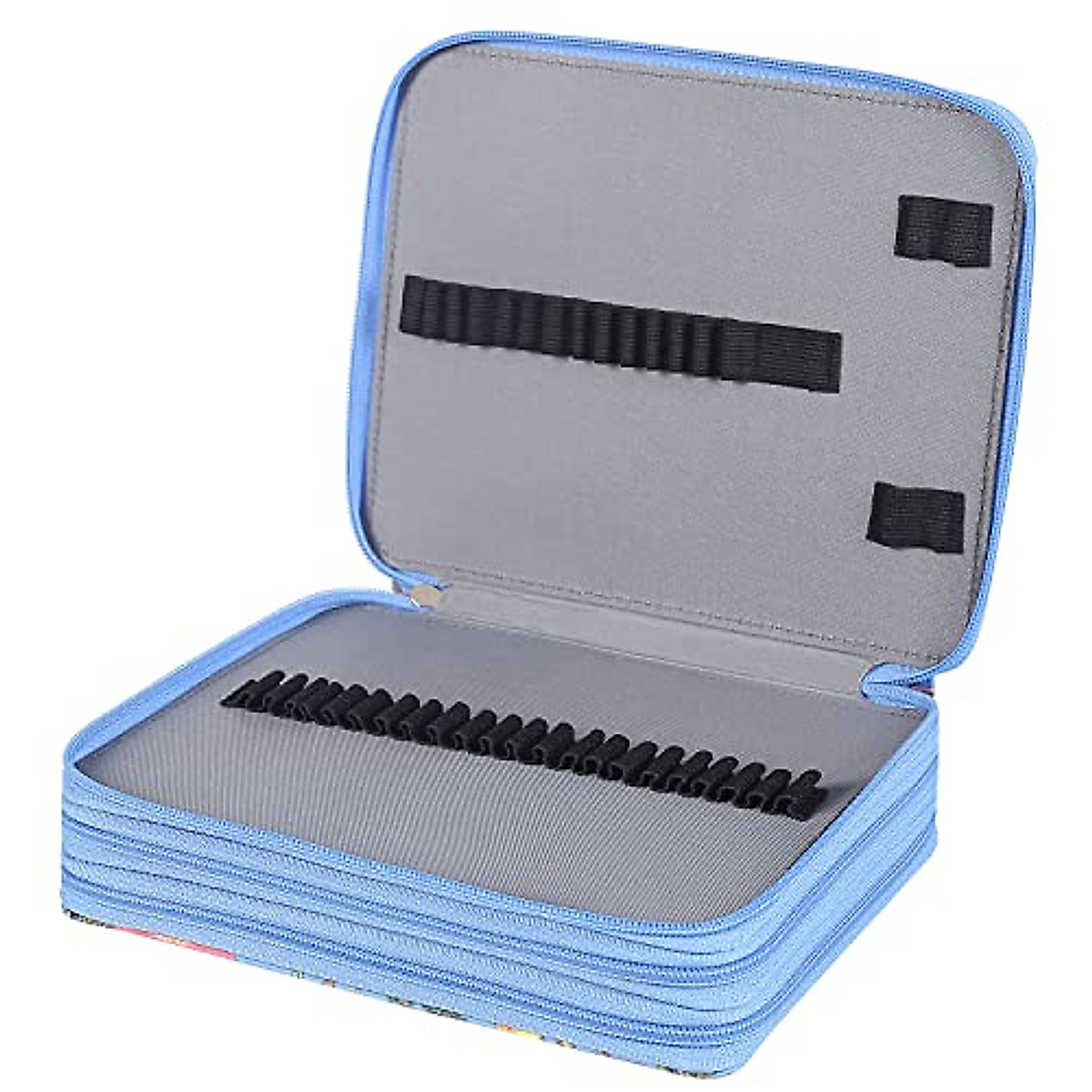 Shulaner 120 Slots Colored Pencil Case Organizer with Zipper Large Capacity Pen Holder Bag for Student or Artist Blue Flower