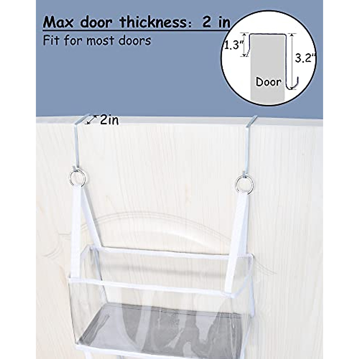 ULG Over Door Organizer with 4 Large Ultra Sturdy & Large Pockets Organizer, 22 lbs Capacity Hanging Storage Organizer with Clear Window for Bedroom Nursery, Baby Kids Toys, Shoes, Diapers, White