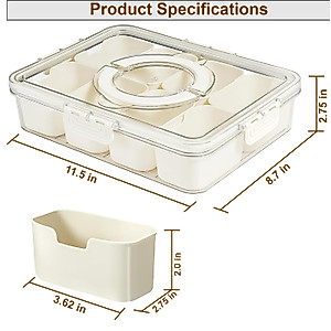 Divided Serving Tray with Lid and Handle - 8 Compartment Portable Snackle Box Charcuterie Container - Clear Snack Organizer for Fruits, Candy, Nuts, Snacks - Ideal for Parties, Travel & Picnics