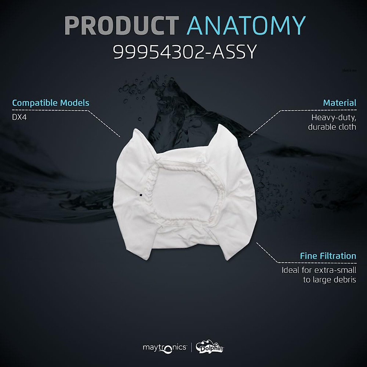 Dolphin Genuine Replacement Part — Fine Filter Bag for Powerful Filtration — 99954302-ASSY