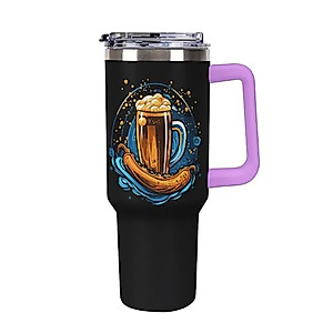Bratwurst Funny Oktoberfest 40 Oz Car Cup Stainless Steel Travel Mug Leak-Proof Insulated Tumbler with Handle Violet-style