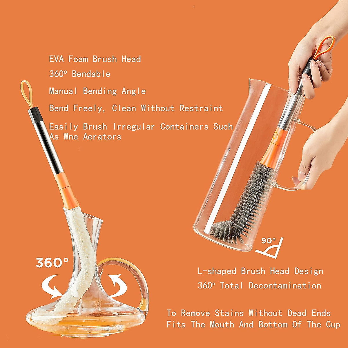 4 Pieces Bottle Brush Set, Long Handle Wine Decanter Cleaning Brush + Straw Cleaner Brush + Thermos Lid Cup Brush for Cleaning Baby Bottle Goblet