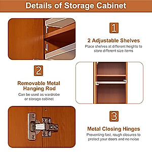 OKD Modern Storage Cabinet, 72" Tall Bathroom Cabinet with Adjustable Shelves, Wood Narrow Pantry for Home,Kitchen,Laundry,Utility Room, Hanging Rod Included (Cherry)