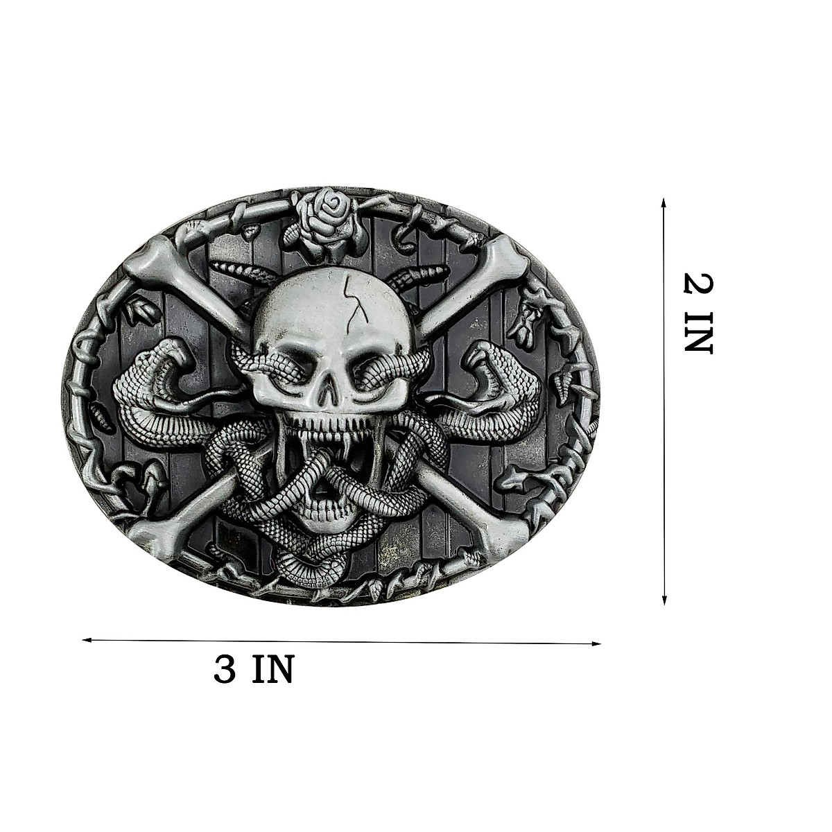 LAXPICOL Western Cowboy Cross Skull Snake Belt Buckle For Men Grey Tone Black Enamel