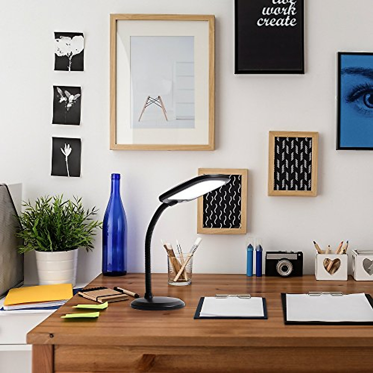 Newhouse Lighting NHDK WH Eos Reading & Craft Table LED Desk Lamp, Dimmable &Light Color Adjustable, Gooseneck Task Light, Black (NHDK-EO-BK)