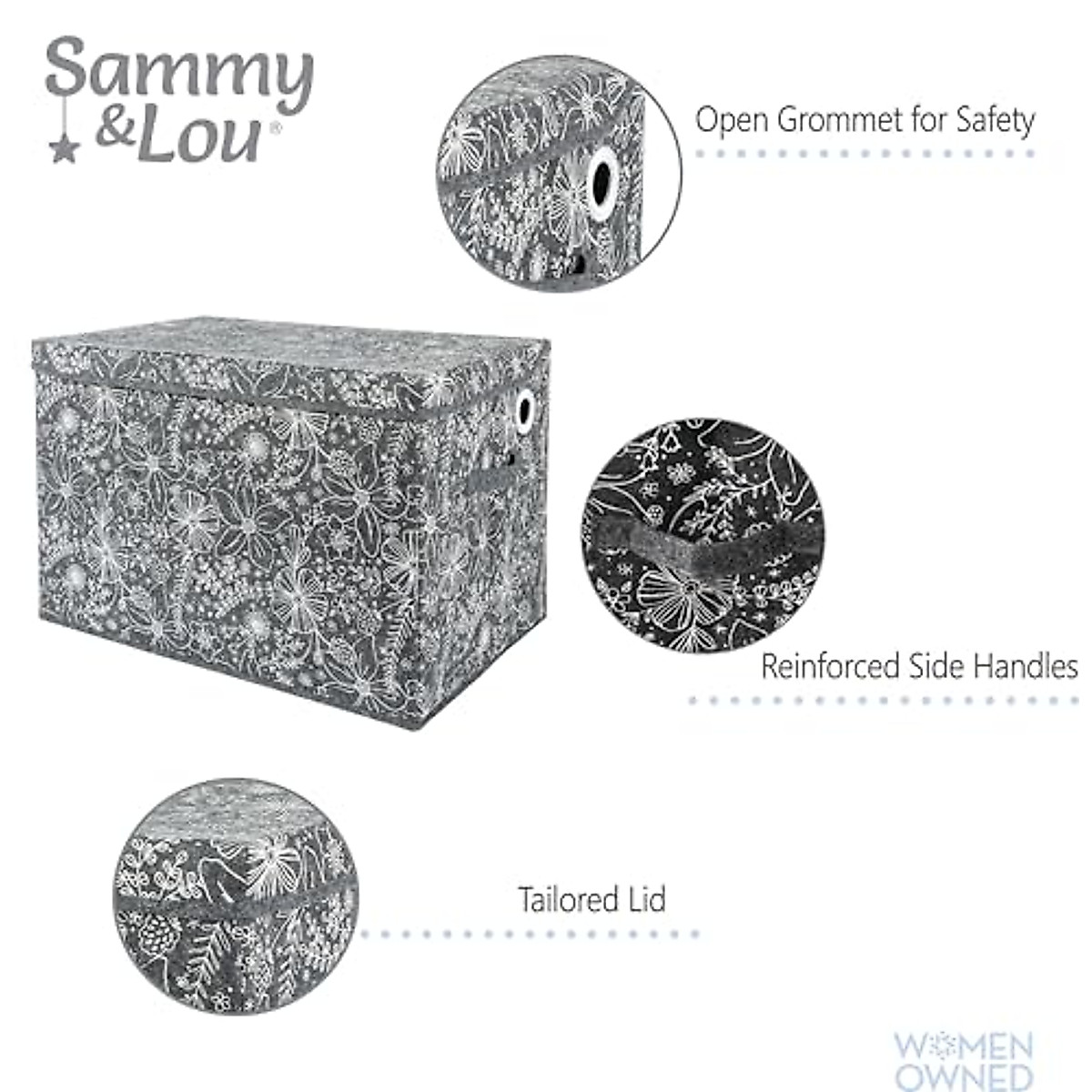 Sammy & Lou Collapsible Felt Soft Toy Box for Toddlers Toy Storage Organizer with Handles and Hinged Lid, 22 x 14.5 x 15 inches, Floral