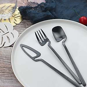 JASHII Silverware Set Satin Finish 24-Piece Stainless Steel Flatware Set Kitchen Utensil Set Service for 6 Tableware Cutlery Set Dishwasher Safe (Matte Black)