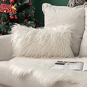 MIULEE Decorative New Luxury Series Style White Faux Fur Throw Pillow Case Cushion Cover for Sofa Bedroom Car 12 x 20 Inch 30 x 50 Cm