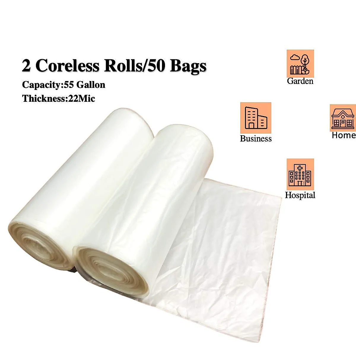 50-55 GAL Semi-Clear Trash bags Trash Can Liner Clear Garbage Bags, large trash bin, thick trash bags for Home, Hospital, Wastebaskets, Recycling, Storage, Outdoor.(50 Count) (50-55 Gallon)