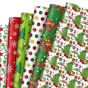 Whaline 12 Sheet Christmas Wrapping Paper Funny Cartoon Character Gift Wrap Paper Xmas Red Green Folded Flat Decorative DIY Craft Art Paper for Party Decor Supplies, 19.7 x 27.6 inch