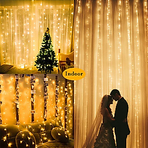 Upgraded Solar Curtain Lights Outdoor Garden Fairy String Lights 300 LED 8 Modes Remote Control Waterproof Solar Waterfall Lights for Gazebo Patio Party Festival Wedding Christmas Decorations(Warm)