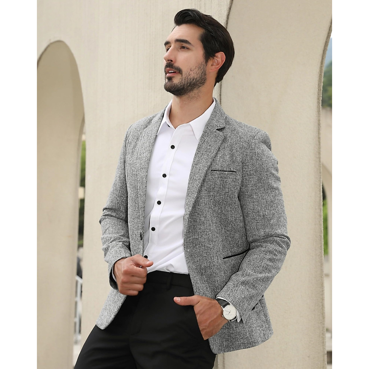 Men's Suit Jacket One Button Slim Fit Sport Coat Business Daily Blazer Large Z/Grey