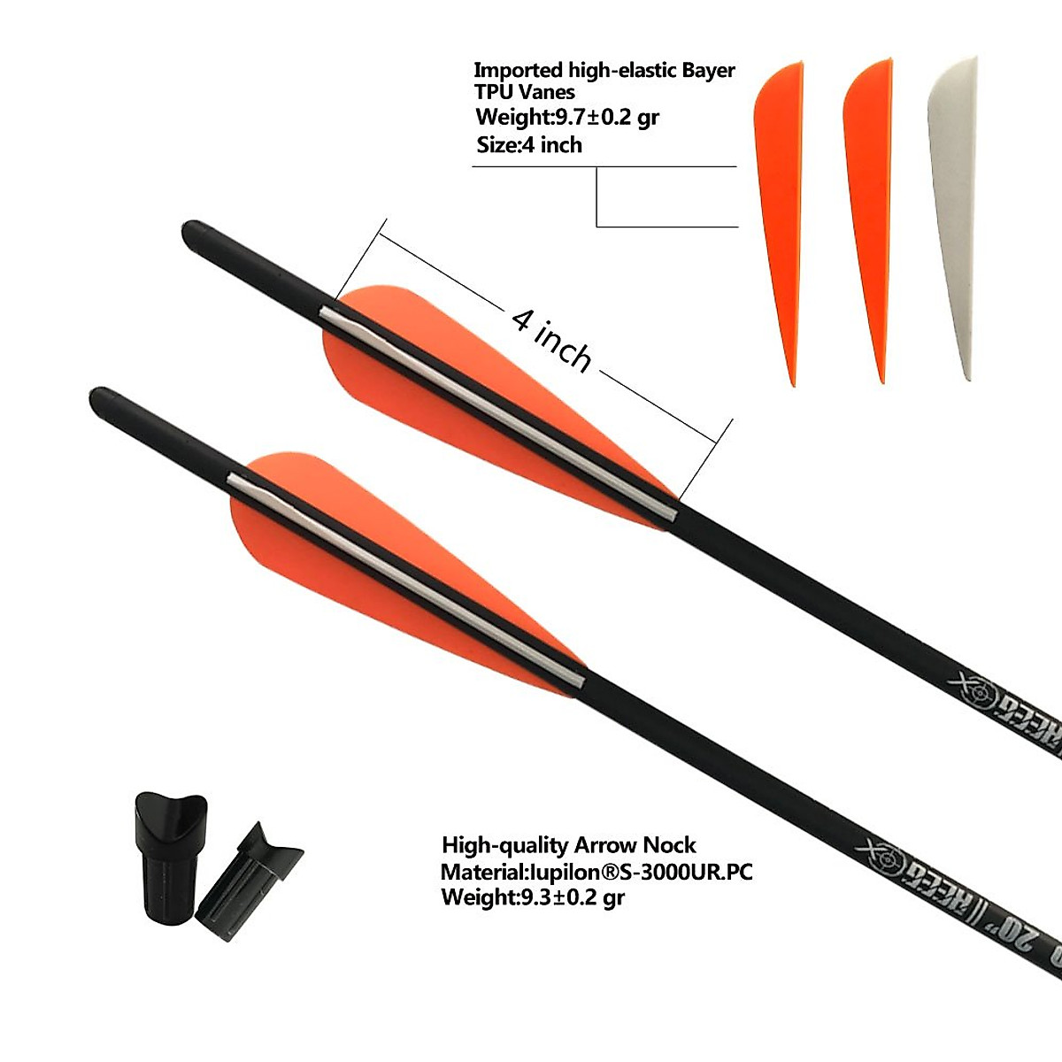 REEGOX Crossbow Bolts 20 inch Bio Crossbow Arrows with 4-Inch Vanes(Pack of 12)