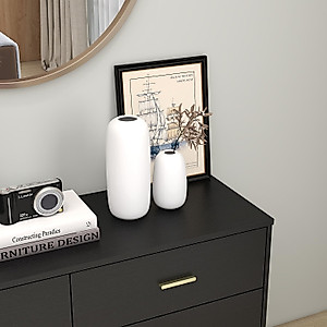 Modern 6 Drawer Wood Dresser, Wood Lateral Chest of Drawers Storage Organizer with Wide Drawers & Metal Gold Handles for Bedroom, Living Room, Hallway, Entryway