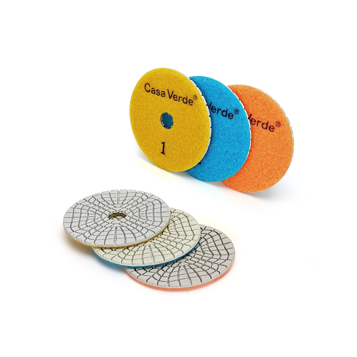 Casaverde 3-Step Diamond Polishing Pads 4" Wet Granite Polishing Pads for Granite,Marble and Engineered Stone Surfaces