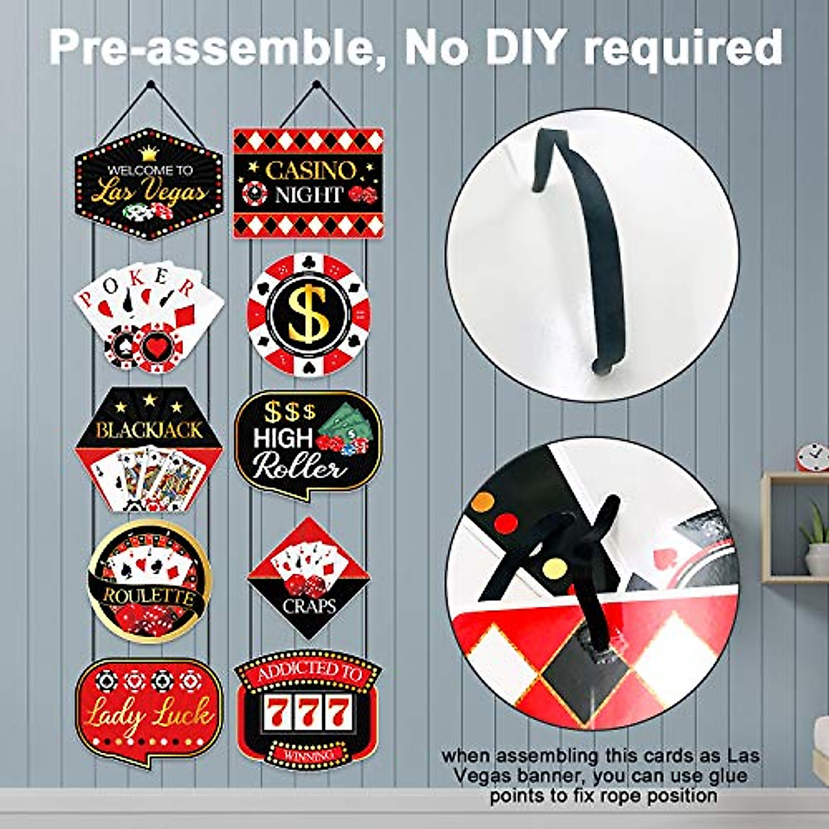 Large Las Vegas Action Sign Cutouts Casino Party Banner Casino Night Party Decorations Welcome Porch Sign for Las Vegas Themed Birthday Baby Shower Decorations 10counts