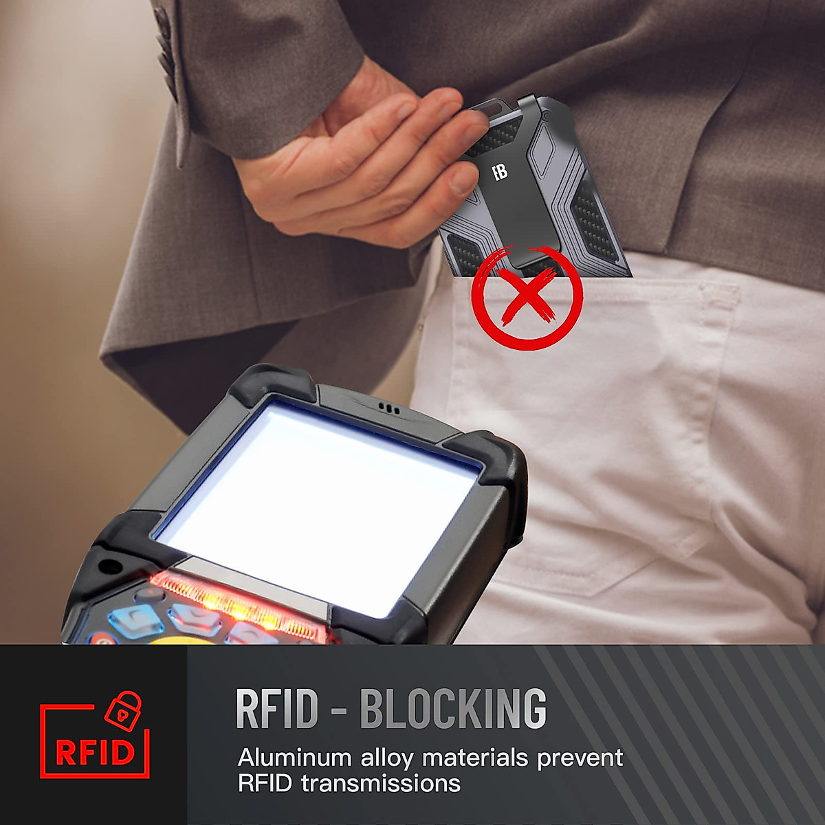 Minimalist Wallet for Men - Slim Aluminum Metal Wallet with Money Clip, ID Badge Holder, RFID Blocking Credit Card Holder, Hold Up to 15 Cards - Front Pocket Carbon Fiber Smart Wallet, Gift for Men