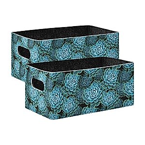 Succulents Storage Basket Felt Storage Bin Collapsible Storage Box Cloth Baskets Containers Organizer for Kids Bedroom Magazine