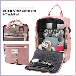 LOVEVOOK Laptop Backpack for Women Waterproof Travel Backpack Cute Backpack with USB Charging Port 14 Inch, Pink