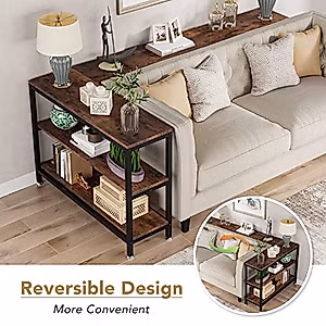 Tribesigns L Shaped Console Sofa Table, 82.67" Extra Long Sofa Tables with 3-Tier Open Storage Shelves, Reversible Entryway Table for Hallway, Industrial Behind Couch Table for Living Room
