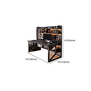 LITFAD Rectangular Wooden Office Desk Modern Computer Desk with Metal Frame and Bookshelf Writing Desk for Home Office - 1 Piece Black 31.5" L x 19.7" W x 59.1" H Desk only