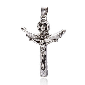 KISSITTY 10pcs Tibetan Style Alloy Crucifix Cross Pendants Religious Cross Charms with Pinch Bail for Easter Rosary Holy Beads Necklace Jewelry Making Antique Silver