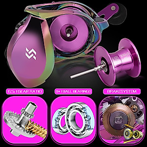 Sougayilang Fishing Rod and Reel Combo, Medium Fishing Pole with Baitcasting Reel Combo, 2-Piece Baitcaster Combo-Purple-5'10'' with left handed reel