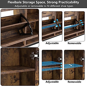 Auromie Shoe Storage Cabinet, Free Standing Shoe Organizer with 2 Flip Drawers, Shoe Rack with Adjustable Side Cabinet, Entryway Narrow Shoe Storage with Door for Hallway, Living Room (Rustic Plus)