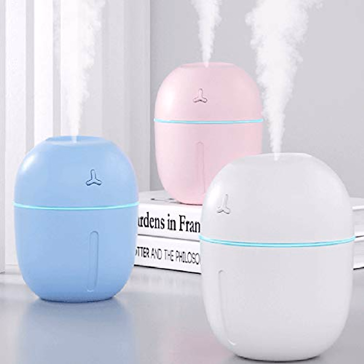 Easytoy Portable Mini Humidifier, 300mlCool Mist Humidifier, USB Personal Desktop Aromatherapy Diffuser with LED Light for Baby Bedroom Travel Office Car, Auto Shut-Off, 2 Mist Modes, Super Quiet