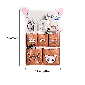 MIMOMA Wall Hanging Storage Bag,Over The Door Organizer Pocket,7 Pockets Premium Linen Fabric Pouches for Closet,Living Room,Bedroom,Bathroom (Pag)