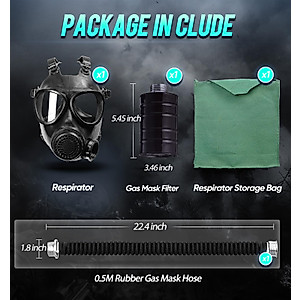 NBWAN Gas Respirator Mask with 40mm Activated Carbon Filter & Supply Air Hose, Gas Masks Survival Nuclear and Chemical Military Grade, Respirator Mask for Chemicals, Dust, Paint Spray, Organic Vapor
