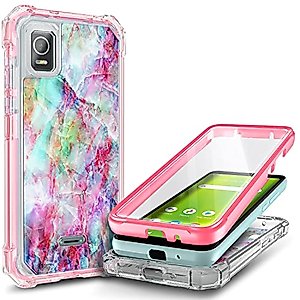 NZND Compatible with AT&T Calypso 3 (U328AA) Case with [Built-in Screen Protector], Full-Body Shockproof Protective Rugged Bumper Cover, Impact Resist Durable Phone Case (Marble Design Fantasy)