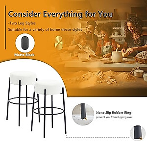 Dolonm 30 Inch Round Bar Stools Set of 2, Teddy Fabric Upholstered, Bouclé and Sherpa Chairs, Backless Kitchen Island Stools, Metal Frame Bar Chairs, Beige with Black Legs (Set of 2)