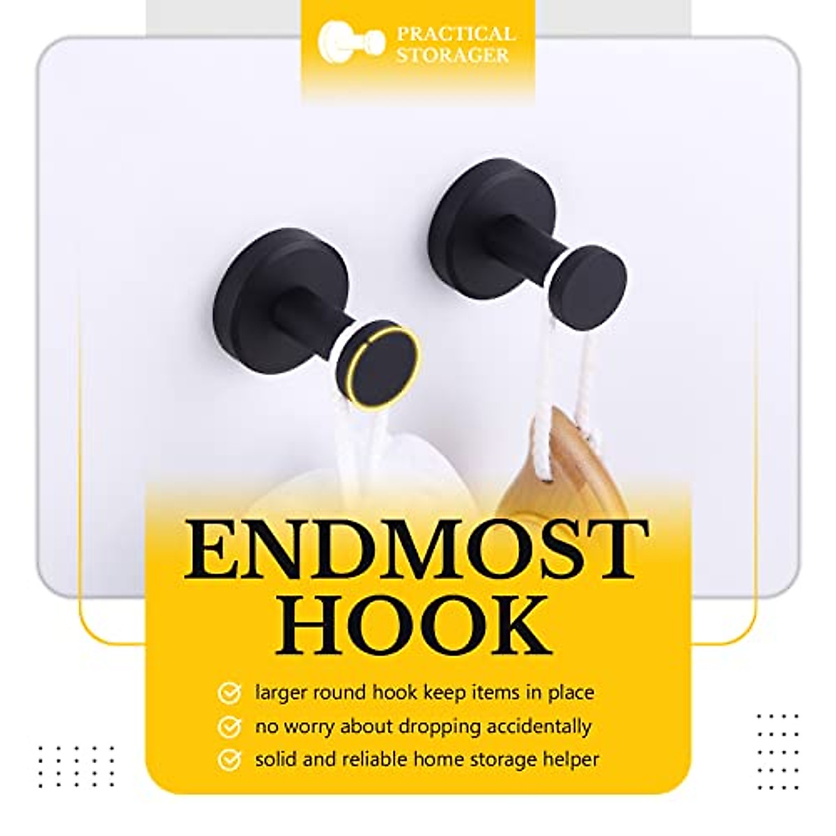 APLusee Bathroom Towel Hook 2 Pack, Stainless Steel Round Coat Robe Hanger, Contemporary Decorative Toilet Kitchen Clothes Wall Holder (Matte Black)