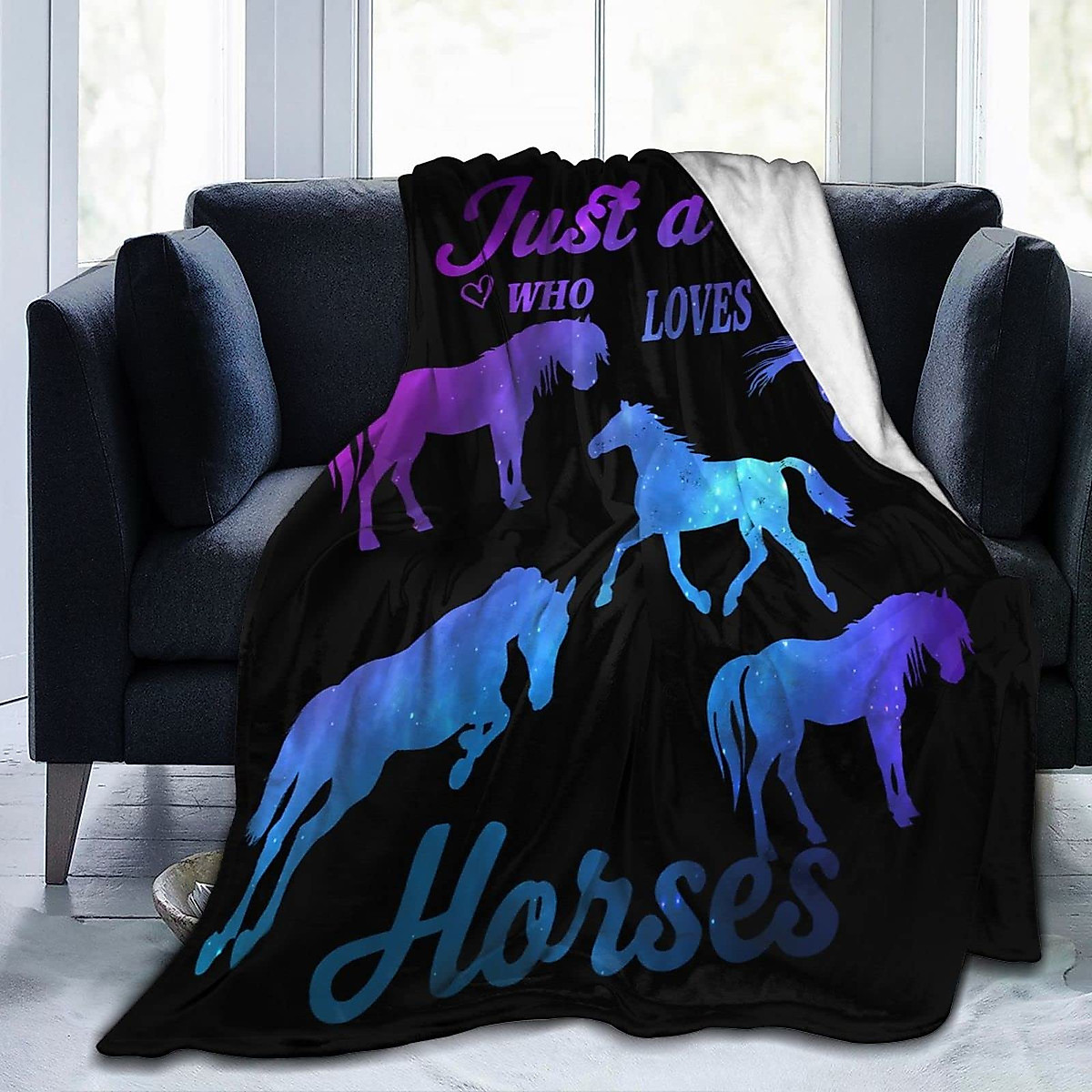 Horse Throw Blanket Ultra Soft Cozy Plush Just A Girl Who Loves Horses Flannel Fleece Blankets Lightweight Fuzzy Warm Animal Party Blanket All Season Gifts for Boys Girls Bed Couch Sofa 50"x40"