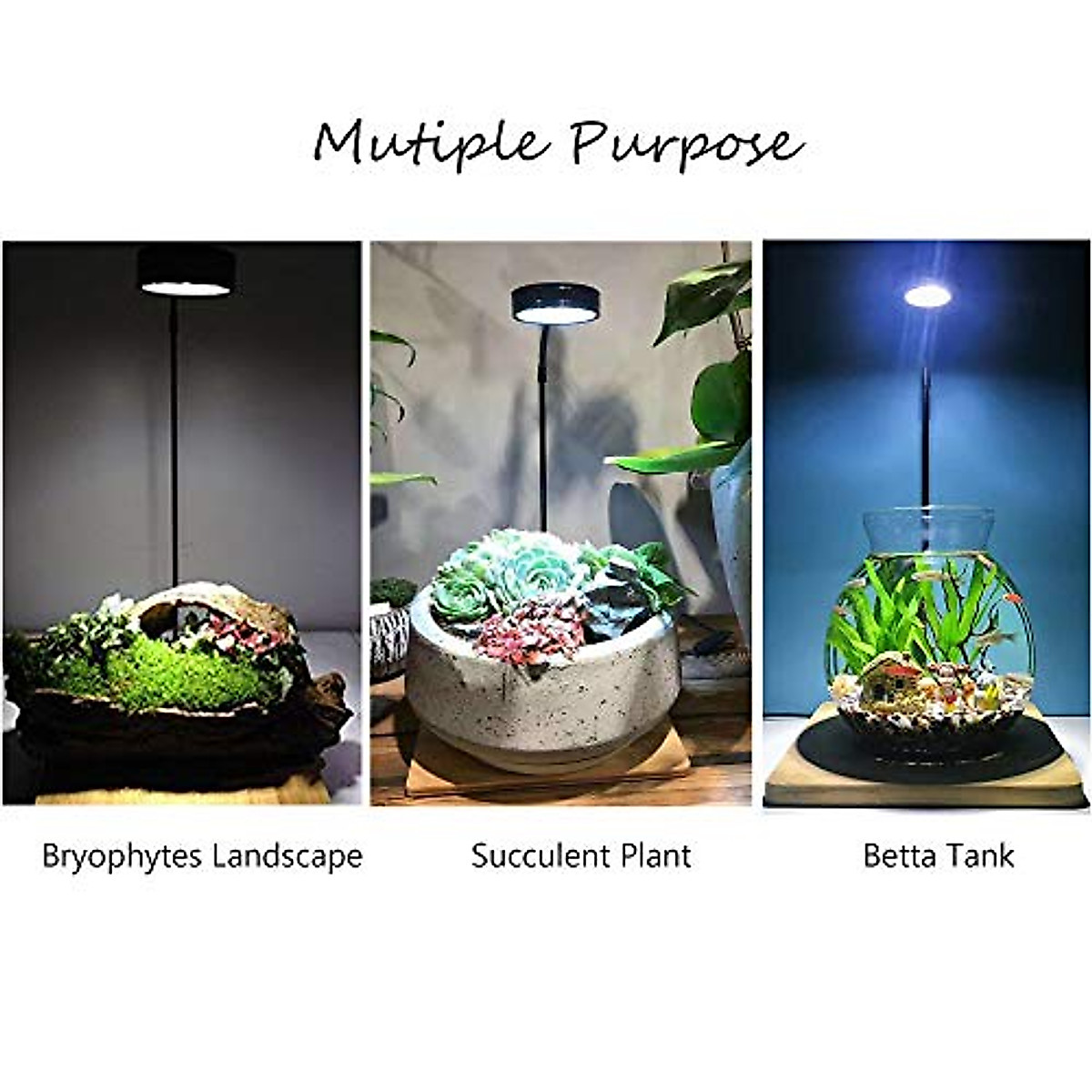 Hiro Aquatics Full Spectrum LED Light with Bamboo Board, Fits Aquarium Nano Tank, Betta Fish Tank, Potted Plants, Succulents, Miniature Landscape – 9W